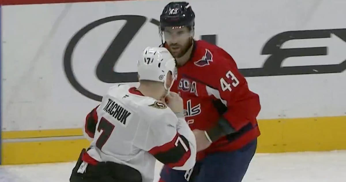 Brady Tkachuk and Tom Wilson drop the gloves for heavyweight tilt