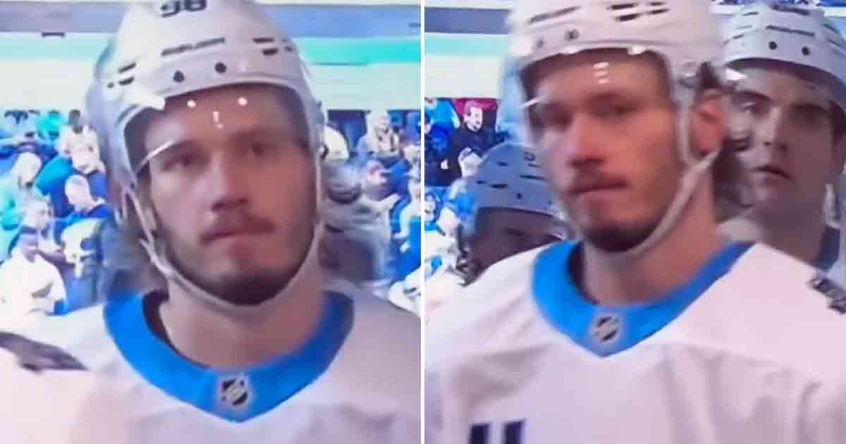 Mikhail Sergachev throws up his middle finger to TV cameras