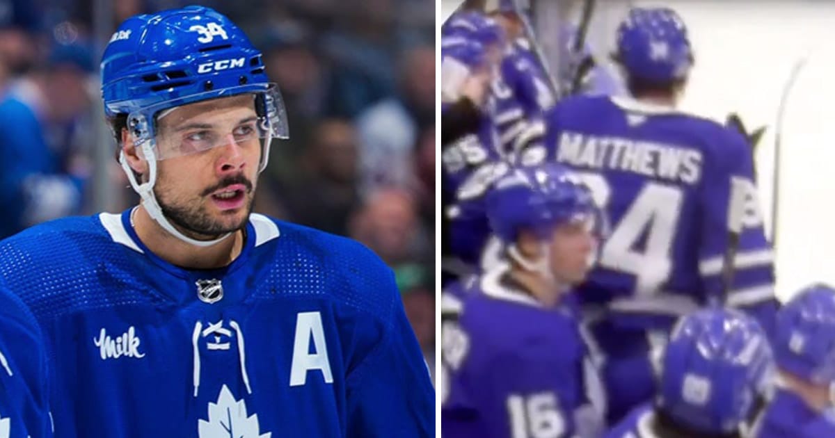 Auston Matthews breaks opponent's stick on the bench