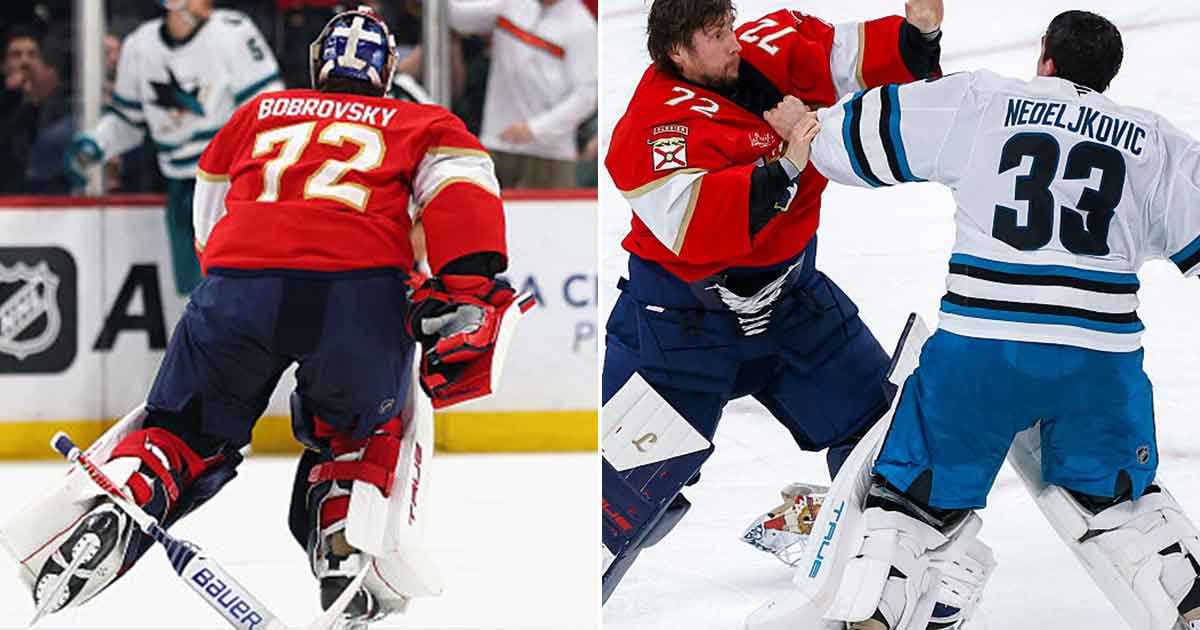 Sergei Bobrovsky and Alex Nedeljkovic in epic goalie fight