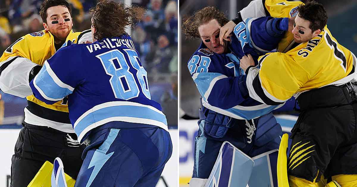 Jeremy Swayman and Andrei Vasilevskiy in wild goalie fight